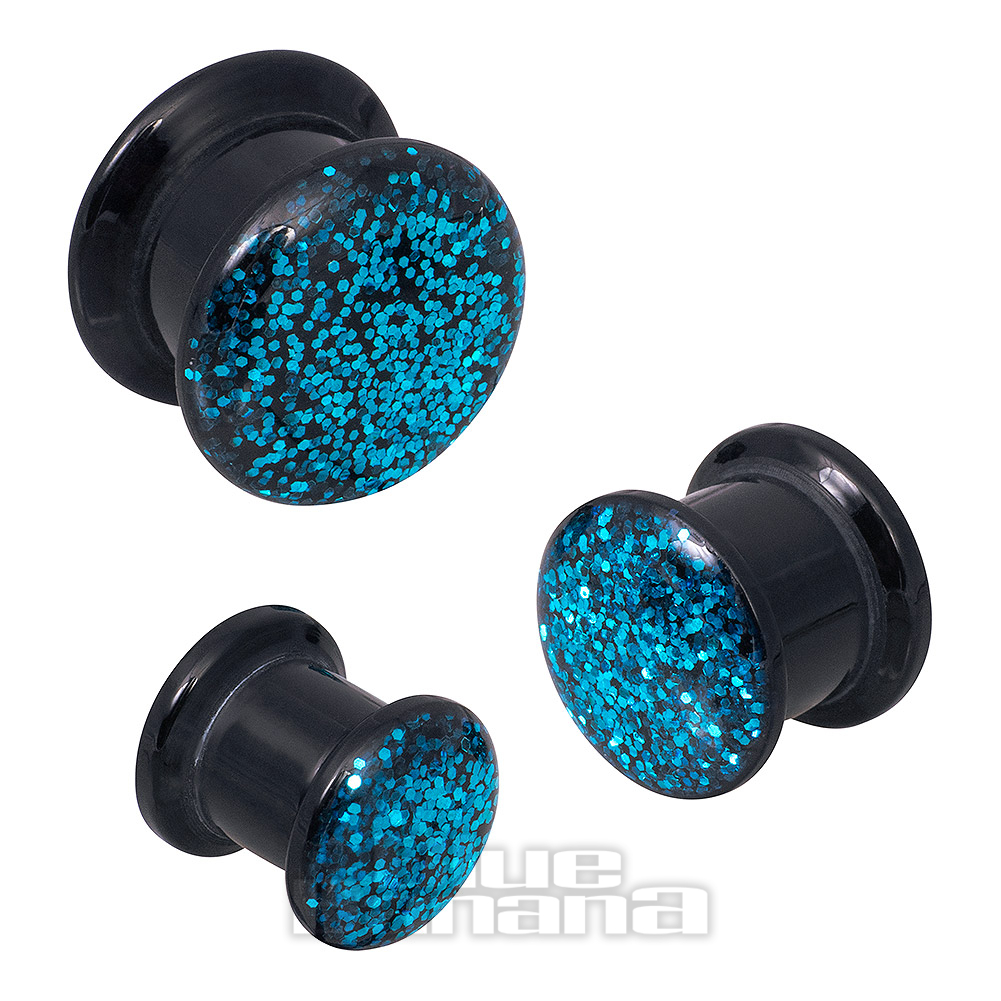 Blue Banana Acrylic Blue Glitter Ear Plug, Piercing Jewellery UK