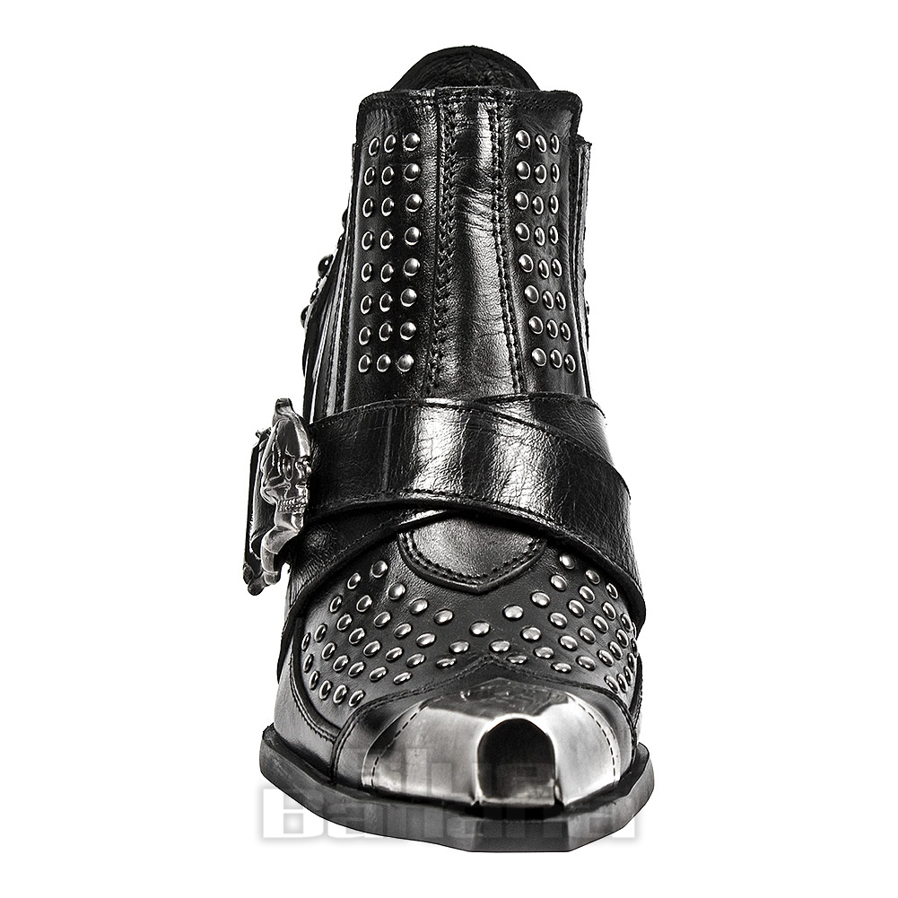 New Rock M.7984P-S1 Bull Ankle Black Boots, Studded Shoes
