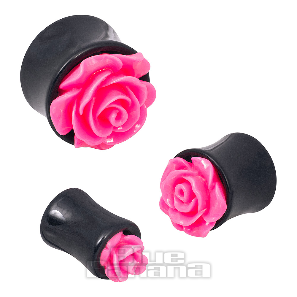 Blue Banana Acrylic Dark Pink Rose Ear Plug, Piercing Jewellery UK